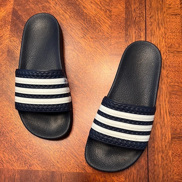 adidas | Shoes | Adidas Navy Blue Slides Size 3 Boys | Poshmark